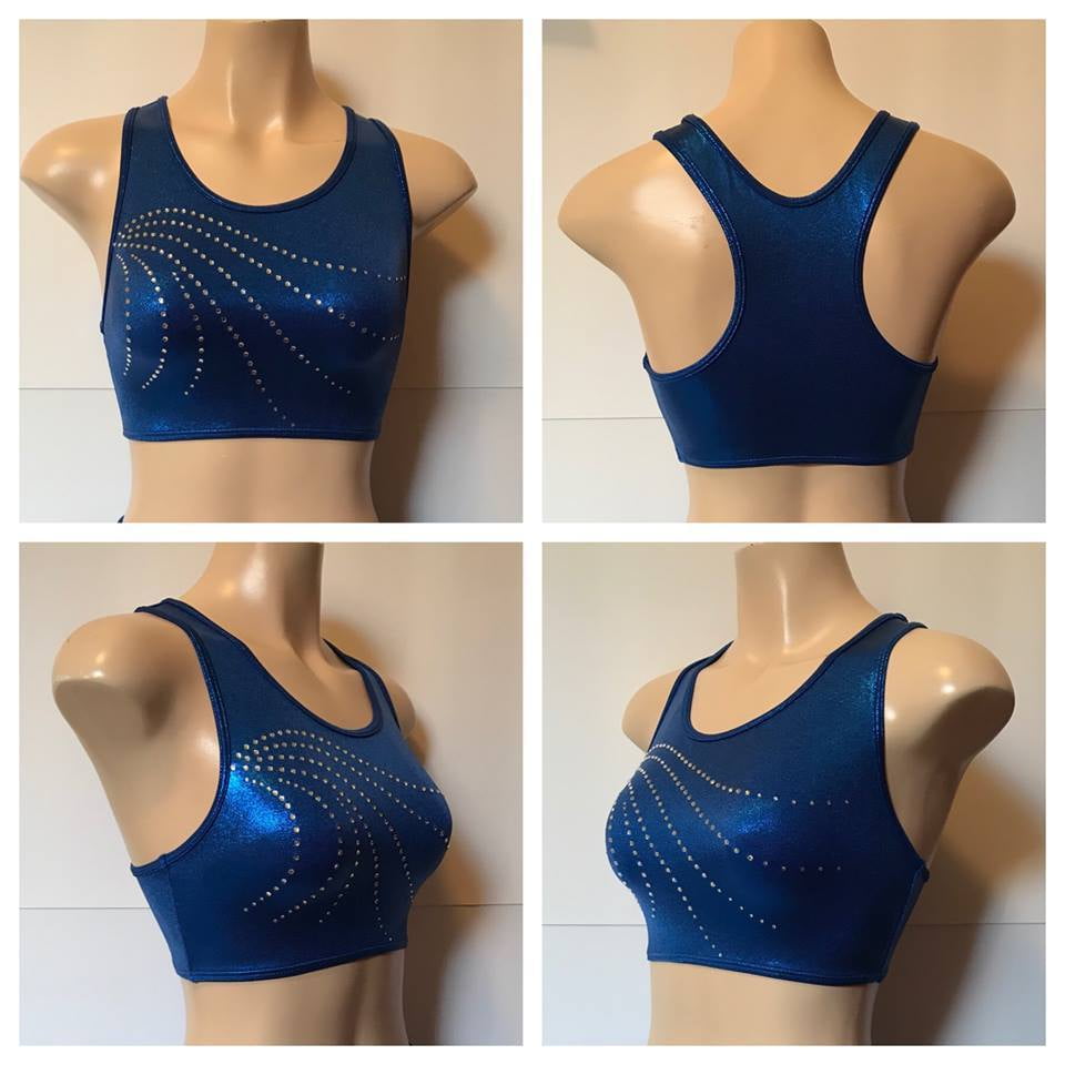 Royal Blue Shiny Foil Lycra Crop Top with Rhinestones