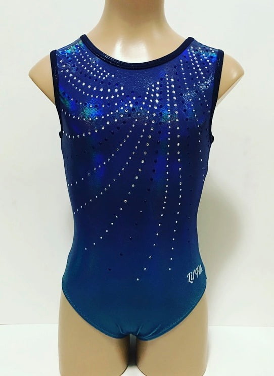 Blue And Emerald Shiny Foil Mystique Ombre Sleeveless Leotard For