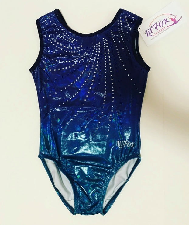 Blue And Emerald Shiny Foil Mystique Ombre Sleeveless Leotard For
