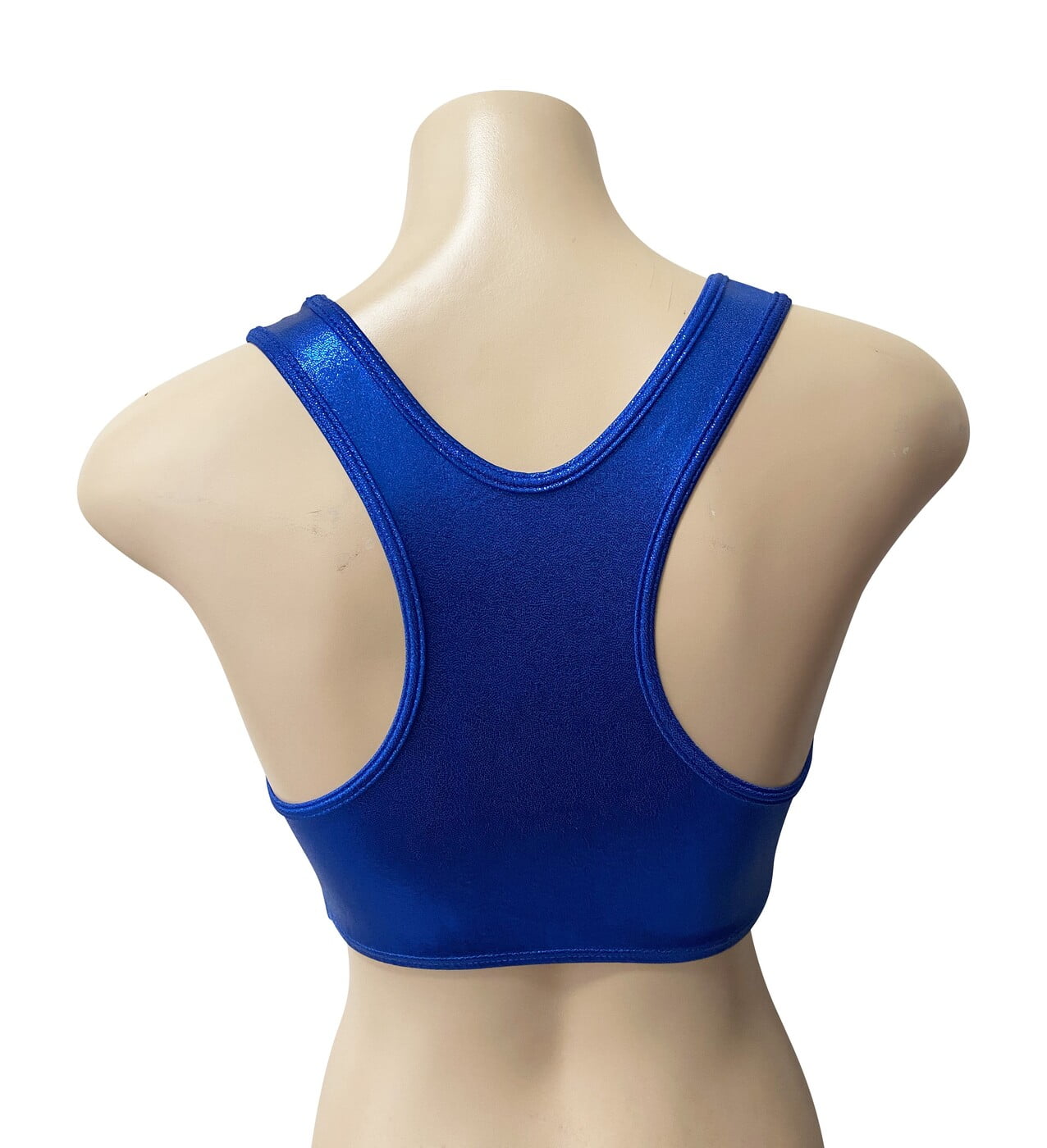 Royal Blue Shiny Foil Lycra Crop Top with Rhinestones