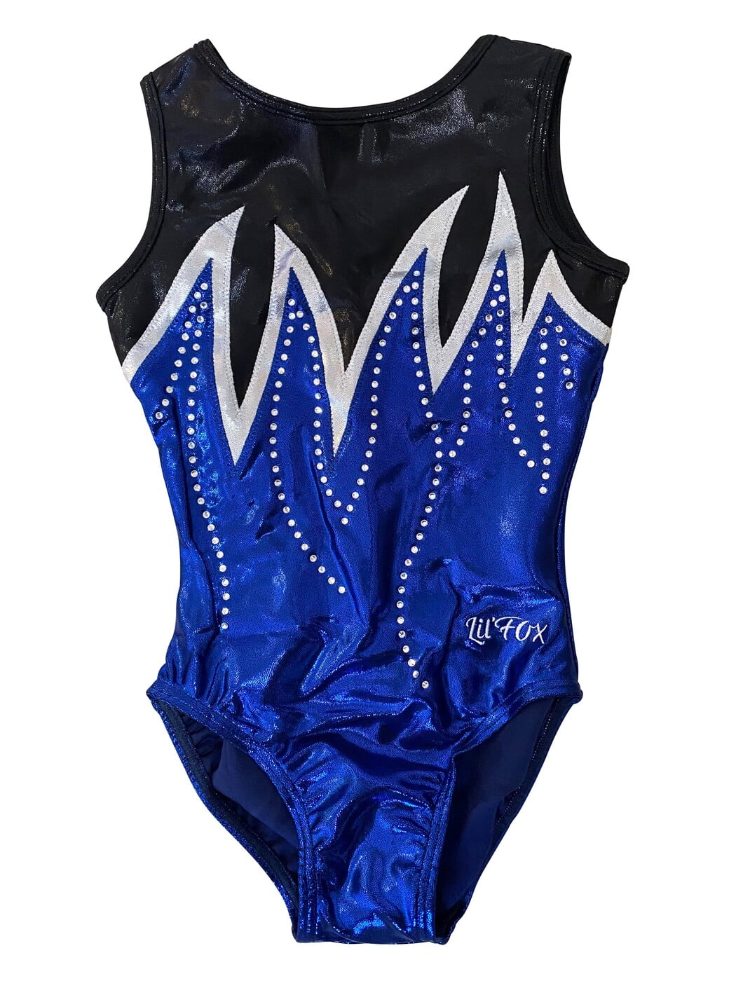 Blue White and Black Shiny Foiled Lycra with Diamantes