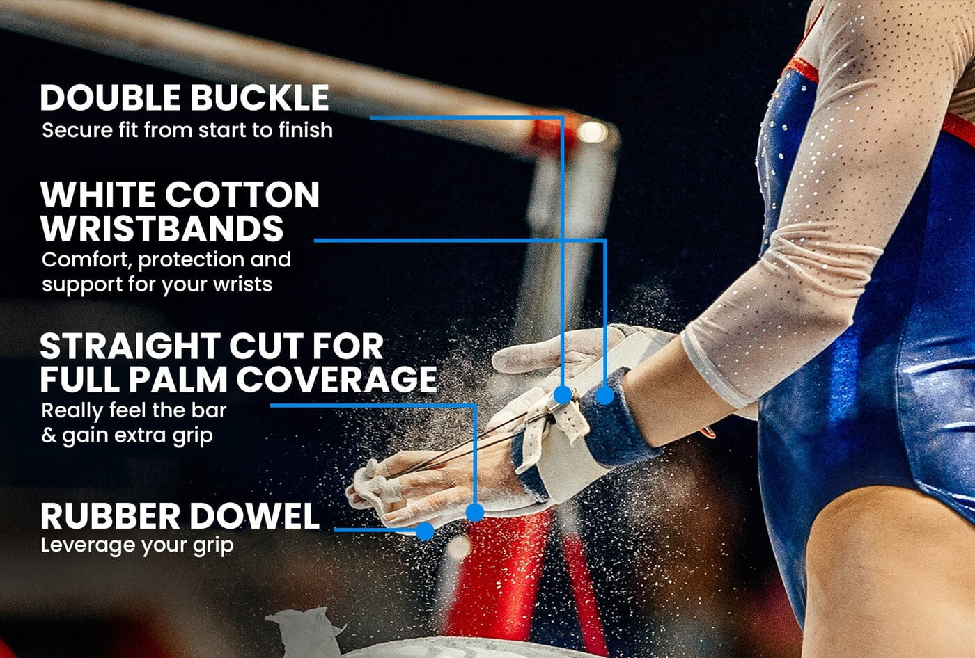 Qalaro Double Buckle Grips for Girls Gymnastics