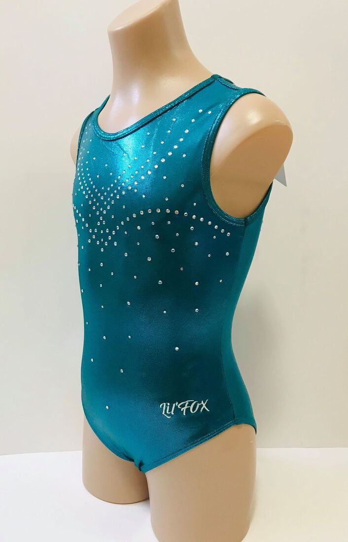 Emerald Glitz Shiny Foiled Lycra With Rhinestones Gymnastics Dance Leotard