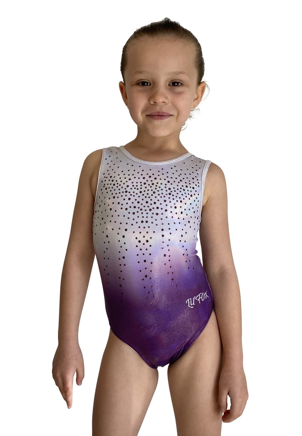 Purple Shiny Foil Mystique Ombre Rhinestones Leotard Gymnastics Dance