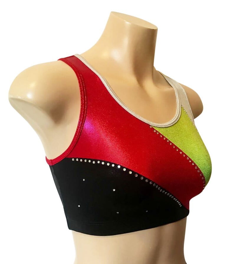 Black Pink Yellow White Shiny Foil Crop Top with Crystals